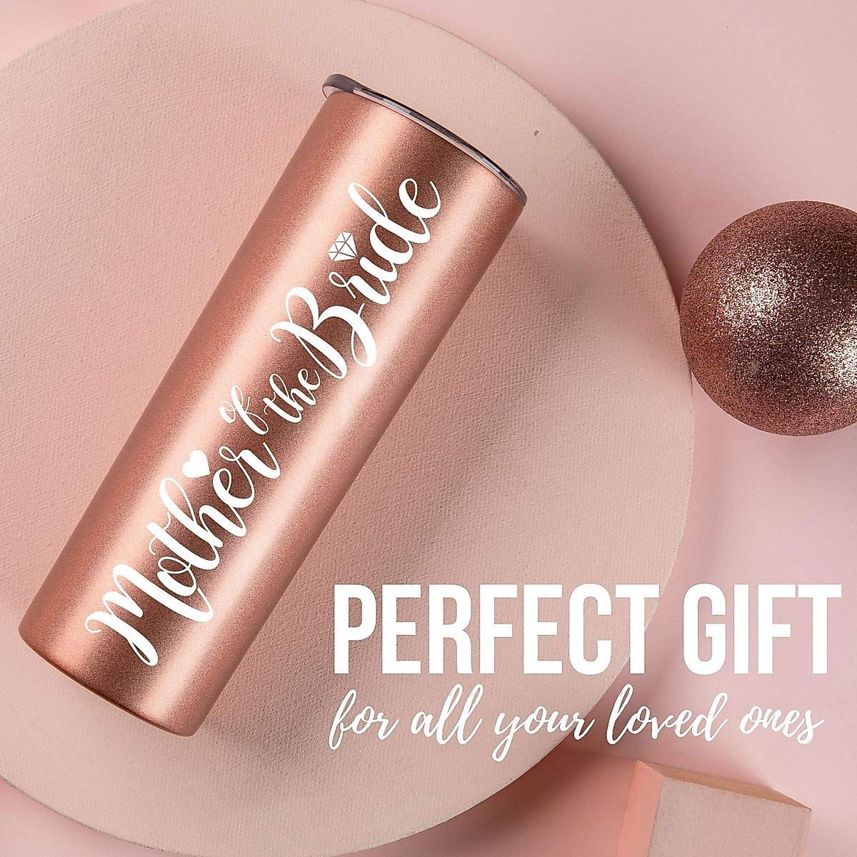 Onebttl Mother of The Bride Gifts, 20oz Stainless Steel Skinny Tumbler with Lid and Straw On Wedding Party for Brides Mom from Brides, Daughters (Rose Gold)