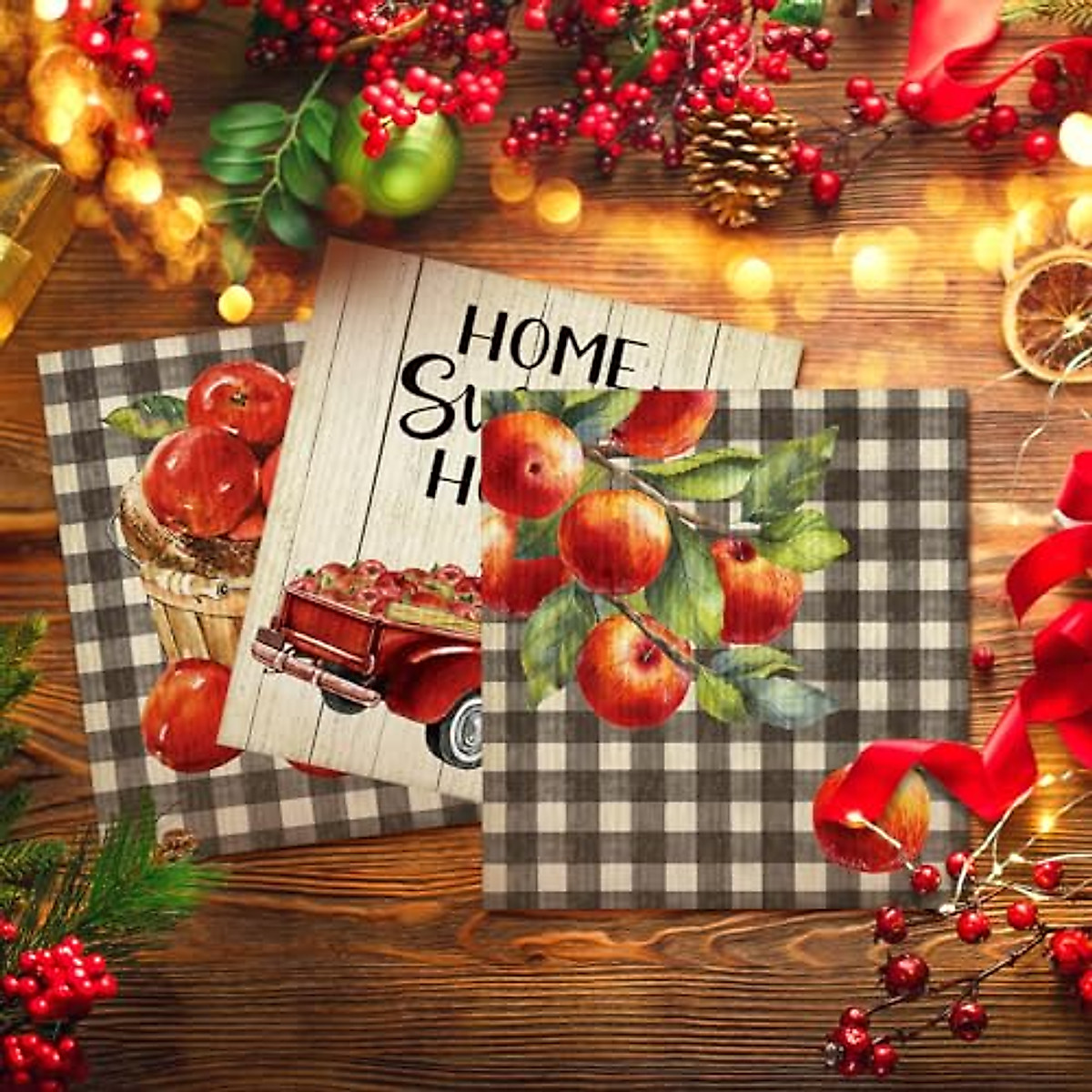 Sunnyray 24 Pcs Swedish Kitchen Dish Cloths Kitchen Towels Reusable Sponge Cleaning Cloths Wipes Absorbent Washable Dish Rags for Bathroom Cleaning(Red and Green,Novelty Style)