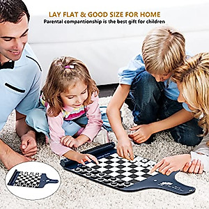 Travel Roll Up Leather Chess Set Chess Game Set with Checkers Inside,New Detachable Portable Chess Game Set for Home Outdoor (Blue)