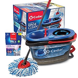 O-Cedar EasyWring RinseClean Microfiber Spin Mop & Bucket Floor Cleaning System with Lavender Pac (Variety Pack)