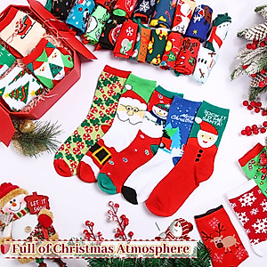 Handepo 24 Pcs Christmas Crew Socks Women Novelty Casual Dress Socks Animal Food Christmas Theme Patterned Funny Colorful Women's Xmas Gifts for Girls Teens