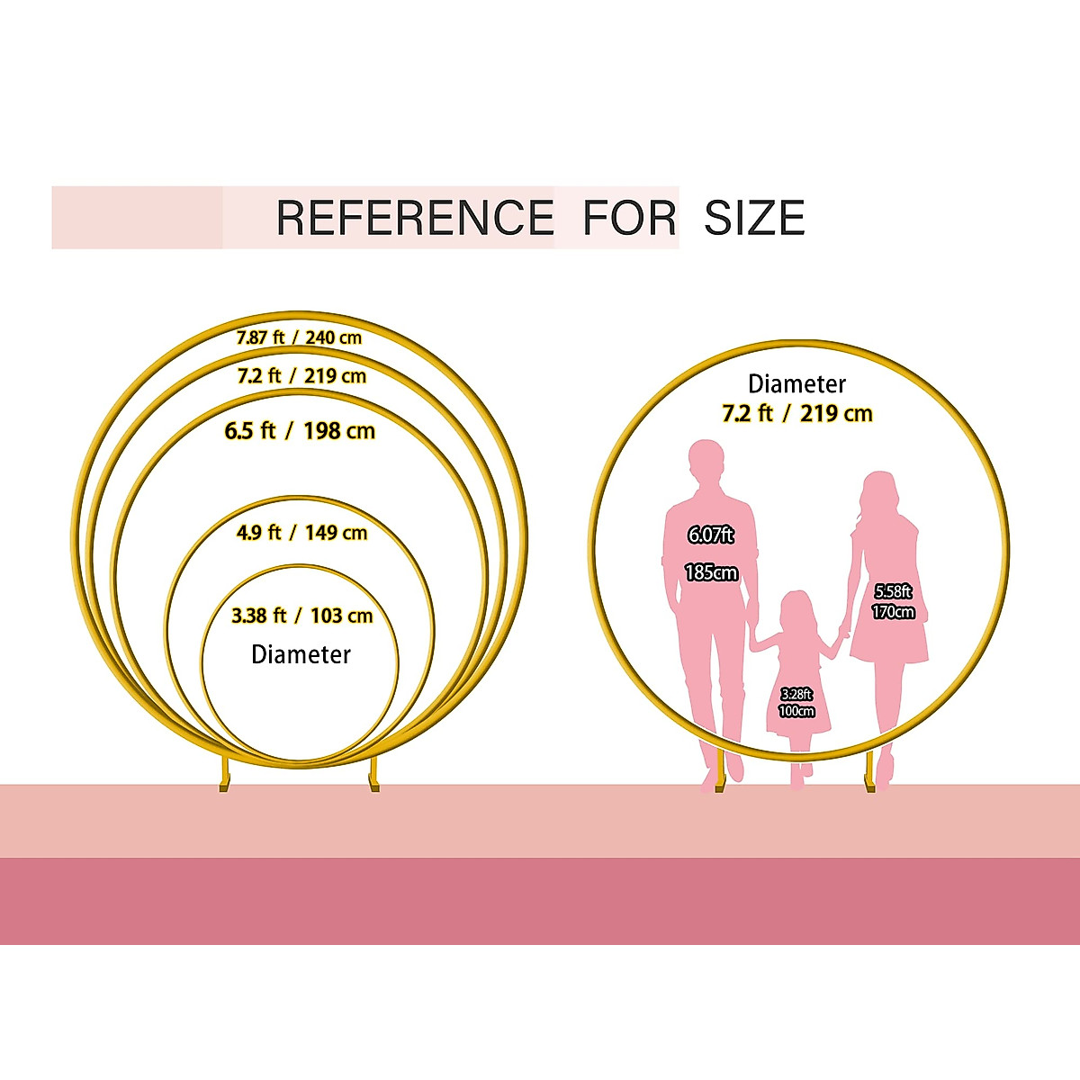 Aisto Round Backdrop Stand 7.2FT Arch Balloon Golden Metal Circle Garland Frame with Base for Wedding Birthday Party Baby Shower Graduation Decoration