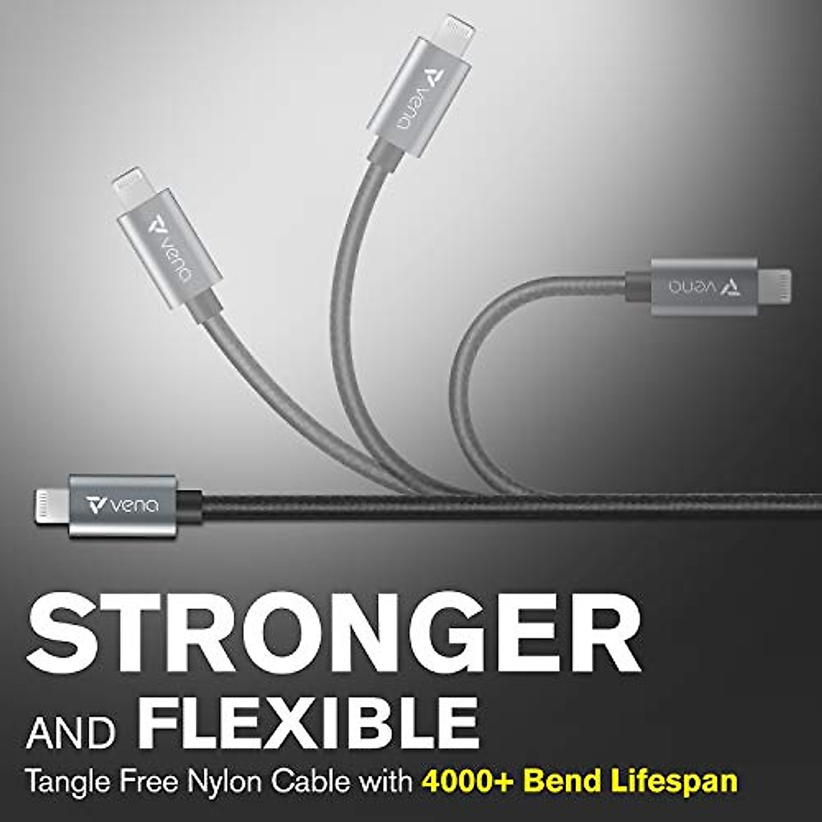 VENA USB C to Lightning Cable - 6 Inch, (Apple MFI Certified) 18W Fast Charge Power Delivery Nylon Braided Apple Charger Compatible with iPhone 13 12/12 Mini/12 Pro/11 Pro Max/X/XS/XR/iPad Air