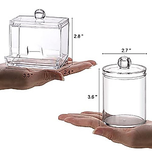 Tbestmax Plastic Qtips Holder Bathroom Container, 10/7 OZ Cotton Ball/Swabs Dispenser, Apothecary Jar Organizer for Storage 3 Pcs