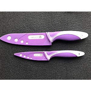 Ceramic Knife Set One 6" Chef Knife & One 4" All Purpose Knife With Large Ergo-Handle (Purple & White)