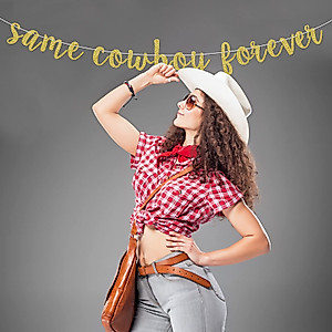 FAIUTA Same Cowboy Forever Banner, Country Western Bachelorette Glitter Banner,Bachelorette Party Decor (Gold)