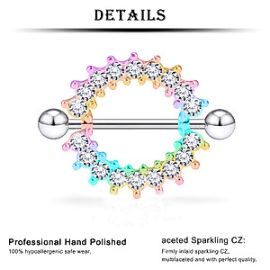 Kridzisw 14G Nipple Rings Piercing Jewelry for Women 14 Gauge 316L Stainless Surgical Steel Hypoallergenic Nipple Ring Nipplerings Tongue Ring Barbell Bar Hoop Nipple Piercings Jewelry Women Rainbrow