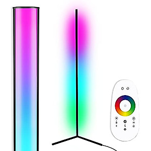 TACAHE Corner Floor Lamp - RGB Color Changing Mood Lighting, Dimmable LED Modern Floor Lamp with Remote, 56" Metal Standing Lamp for Living Room, Bedroom 20W - Black