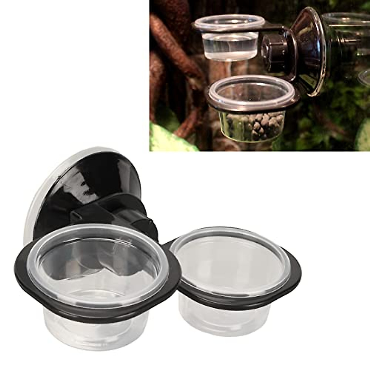 Reptile Food Water Feeding Bowl Crested Gecko Feeding Ledge Reptile Food and Water Cups for Small Pets (Double Bowl)