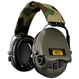 Sordin Supreme Pro-X Ear Defenders for Hunting & Shooting - Active & Electronic - Camo Band & Gel Kits - Green Ear Muffs