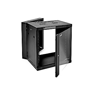 NavePoint 12U Server Cabinet with Hinged Back - 17.7” Deep, 12U Server Rack Enclosure with Locking Glass Door, Wall Mount Rack with Removable Side Panels, 12U Network Cabinet with 2 Fans, Assembled