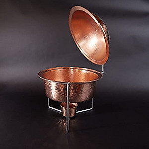 Sertodo Copper Round Byzantium Chafer, 4 quart capacity, Hand Hammered 100% Pure Copper