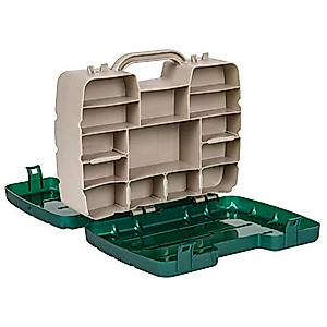 Flambeau Outdoors 7220 Small 11" Double-Sided Satchel, Portable Tackle Storage Box with Removable Dividers and Handle, Tan/Green