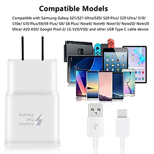 Adaptive Fast Charger Kit with USB Type C Cable【5 ft】 Fast Charging Wall Charger Block Compatible with Samsung Galaxy S21/S21 Ultra/S20/S20+/S10/S10e/S9/S8/S8Plus/Edge/Active/Note 8/9/10/20 (2 Pack)