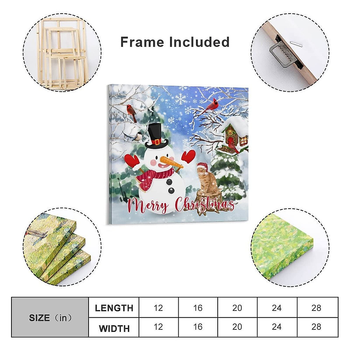 Snowman And Pet Cat Let It Snow Canvas Wall Art for Corridor, Christmas Decorations Modern Relax Prints Artwork Aisle Kitchen Bedroom Decor Waterproof, Ready to Hang 16x16 Inch