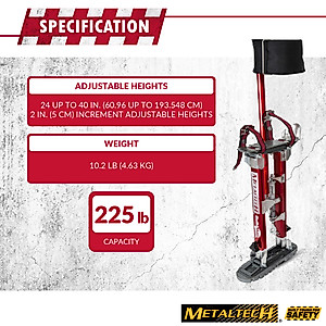Metaltech I-BMDS2440 BuildMan Grade 24-in. to 40-in. Drywall Stilts 2-Pack, Anodized Aluminum Stilts for Adults, Drywall Tools for Home Improvement, Paint Stilts with Anti-Fatigue Comfort Straps