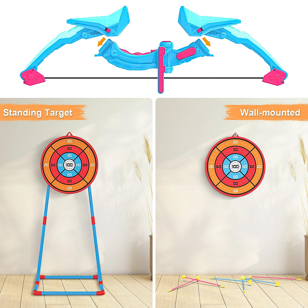 2 Pack of Kids Bow and Arrow Set, Light Up Archery Toy Set with 14 Suction Cup Arrows & Standing Target, Perfect Kids Indoor and Outdoor Toys Birthday Gifts Ideas for 4 5 6 7 8 9 10 Year Boys Girls