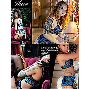 Avidlove Women Lace Lingerie Set with Garter Belt High Waist Bra and Panty Set Sexy Boudoir Outfits (Blue,XL)