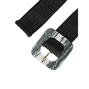 Allegra K Womens Stretchy Wide Waist Belts Braided Belts for Dress Square Buckle Adjustable 60-75cm/23.62-29.53" Black