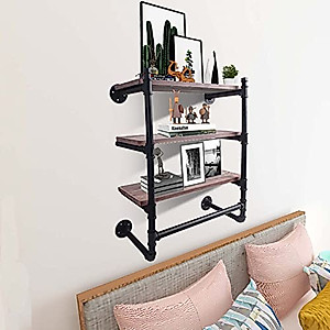lesolar Industrial Pipe Clothing Rack Wall Mounted with Top Shelf,3-Tier Rustic Retail Garment Rack Display Rack,Pipe Shelving Floating Shelves Wall Shelf,24in Steam Punk Commercial Clothes Racks