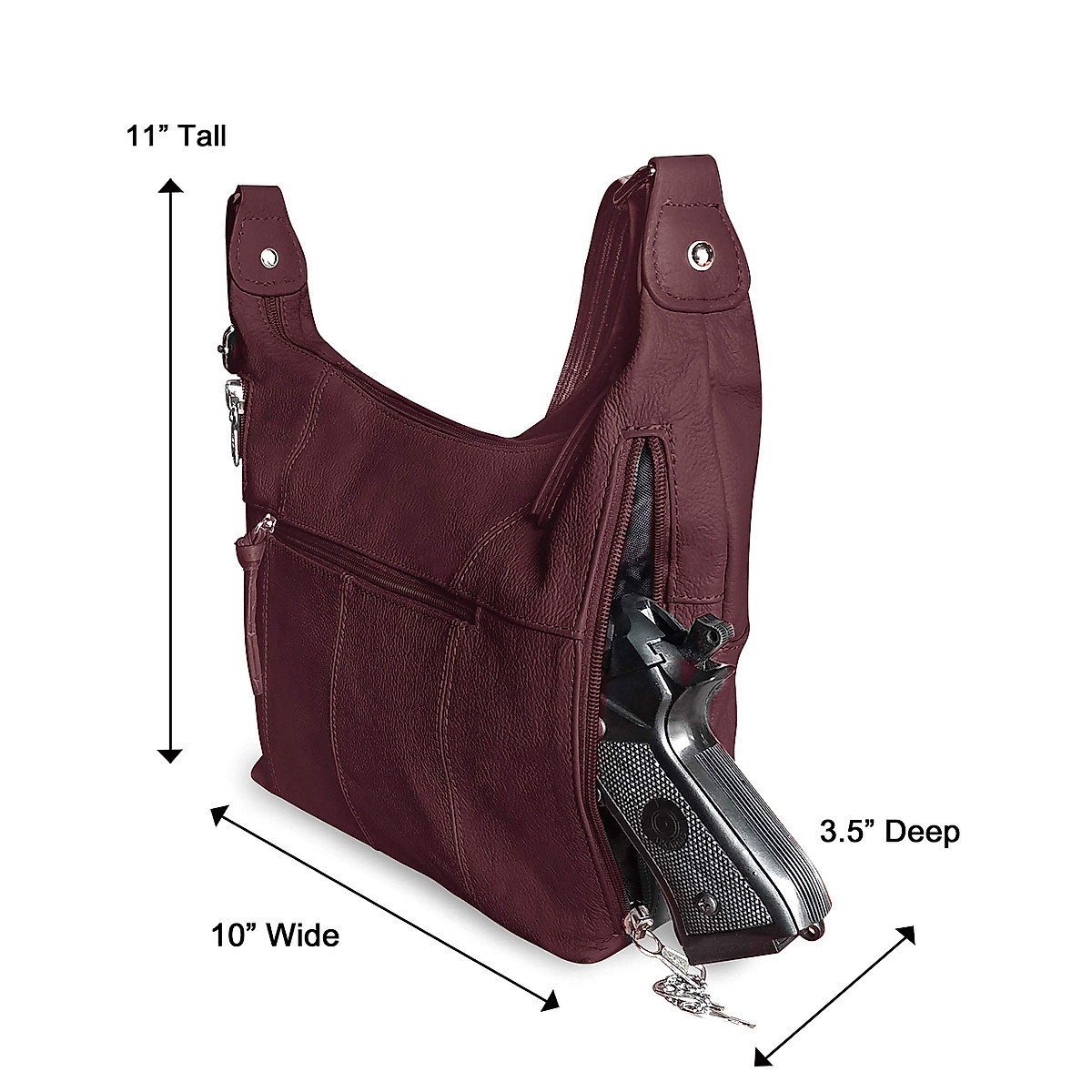 Roma Leathers Studded Concealment Purse - Premium Cowhide Leather - Wine - Dual Gun Entry - Designed in U.S.A.