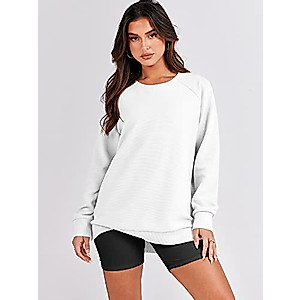 ANRABESS Women's Oversized Sweatshirts Long Sleeve Tunic Tops Crew Neck Soft Pullover With Side Zipper Shirt Trendy Clothes 2023 A1073-baise-L White