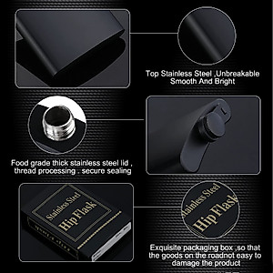 GADIEDIE10 Pcs Flasks for Liquor for Men, Matte Black 8 Oz Stainless Steel Leakproof and Funnel,with Never-Lose Metal cap,Hip Flask for Wedding Party Gift Outdoor Activities