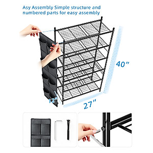MWQ 6 Tier Shoe Rack Metal with Side Pocket, Sturdy Tall Shoe Organizer Storage Shelf for Closet, Black