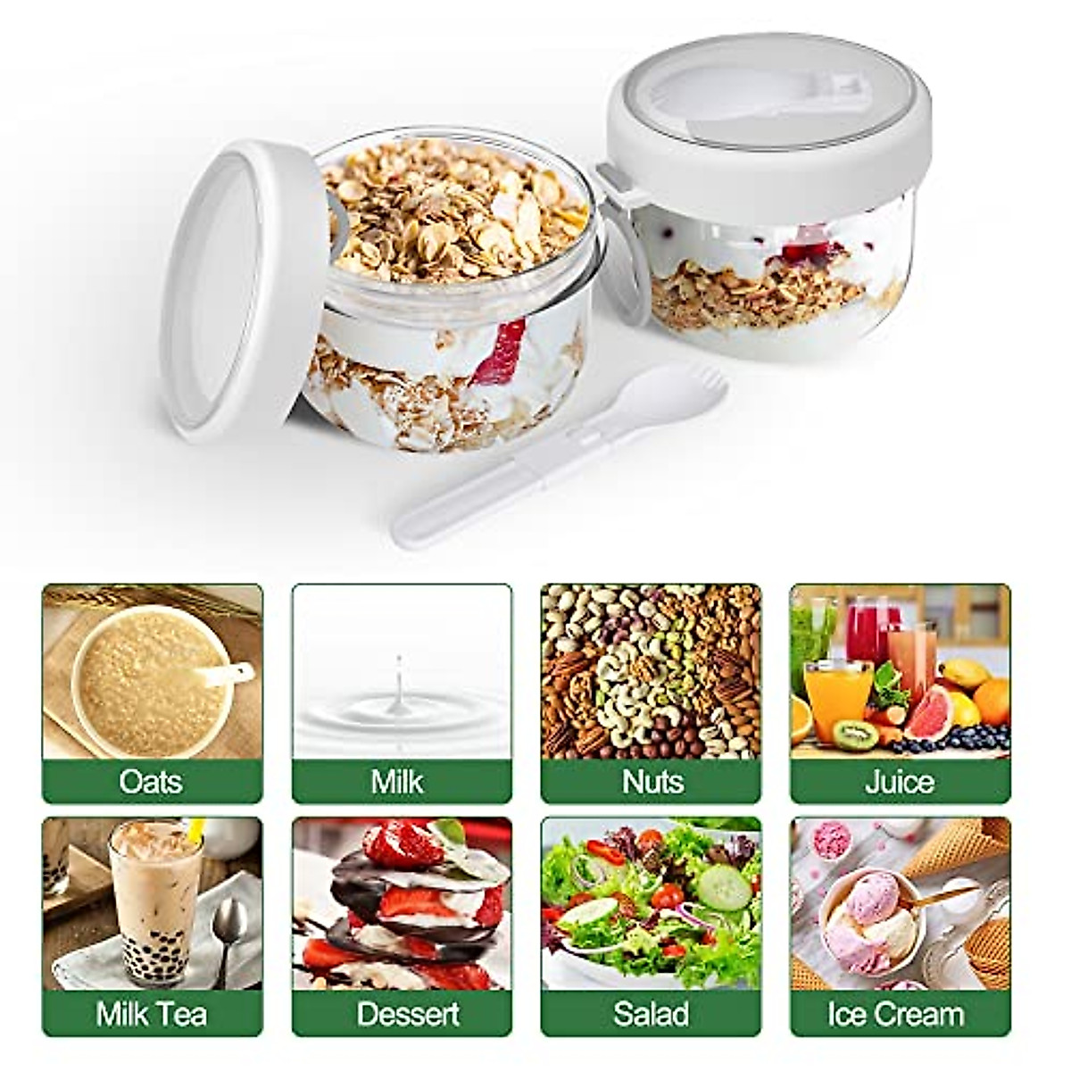 20oz Overnight Oats Containers with Lids,Oatmeal Container To Go with Lids and Spoon Leak-proof Overnight Oats Jars for Breakfast On The Go Cups (White)