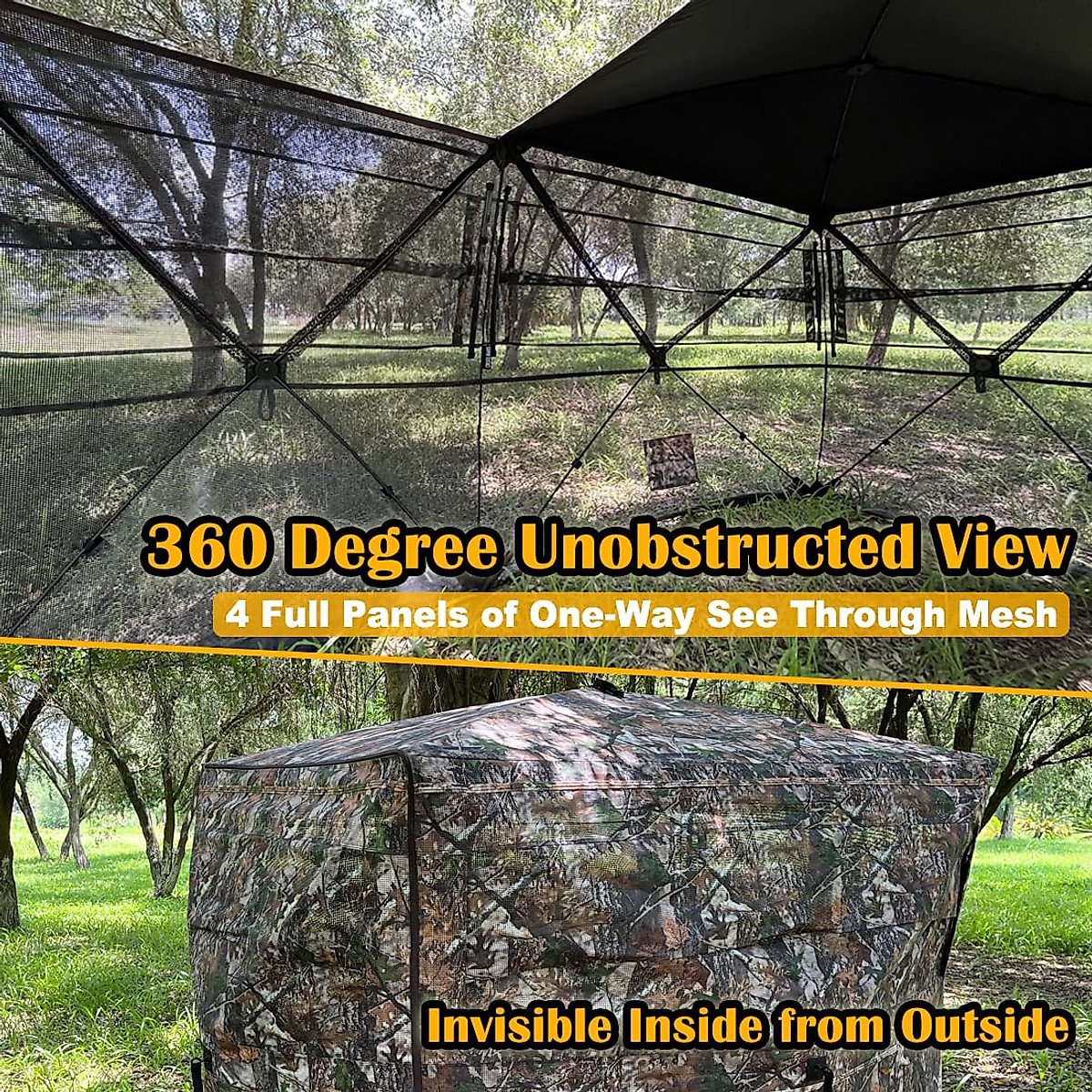 CROSS MARS Full Open Door 2-3 Person 360 Degree See Through Ground Hunting Blind Camouflage Pop Up Duck Turkey Deer Hunting Blinds Tent