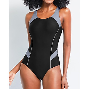 Tempt Me Women One Piece Swimsuits Athletic Racerback Swimwear Training Exercise Slimming Bathing Suit Black Gray XL