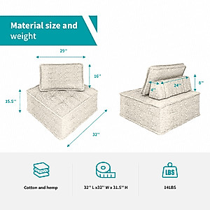 BALUS Modular Sectional Sofa Couch, 6 Seater Cozy Portable Couches, Armless Floor Sofa Couch, Soft Fabric Sofa Bed for Bedroom, Living Room and Sturdy Room, Free Combination, 6 PCS Beige