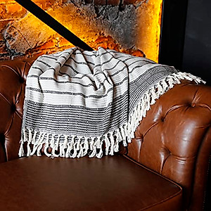 Premium Boho Throw Blanket fringe Decorative Light Weight 100% Cotton |40”x71”| for Bed Chair Couch Sofa Outdoor Farmhouse Rustic Decor Turkish Throw Evil Eye Beach Bath Spa Yoga Picnic (Black White)