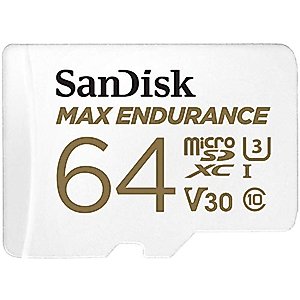 SanDisk 64GB MAX Endurance microSDXC Card with Adapter for Home Security Cameras and Dash cams - C10, U3, V30, 4K UHD, Micro SD Card - SDSQQVR-064G-GN6IA