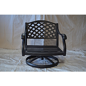 Nassau Outdoor Patio Set of 4 Swivel Rocker Club Chairs Dark Bronze Cast Aluminum, Walnut Cushions