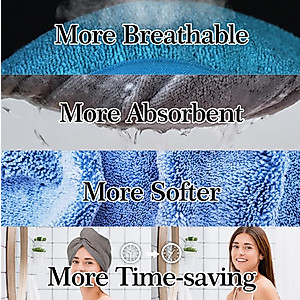 YoulerTex Microfiber Hair Towel Wrap for Women, 2 Pack 10 inch X 26 inch Super Absorbent Quick Dry Hair Turban for Drying Curly Long Thick Hair (Gray)