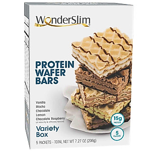 WonderSlim Protein Wafer Snack Bar, Variety Pack, 15g Protein, 5 Flavors, 0mg Cholesterol (5ct)