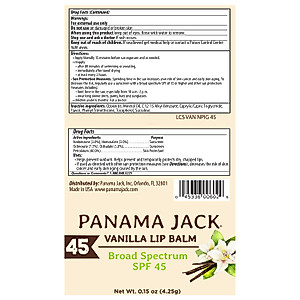 Panama Jack Sunscreen Lip Balm - SPF 45, Broad Spectrum UVA-UVB Sunscreen Protection, Prevents & Soothes Dry, Chapped Lips, Vanilla, 3-pack