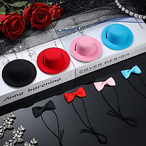 4 Sets 8 Pieces Guinea Pig Clothes Small Animal Bow Ties Pet Hats Outfit Suit Cosplay Cool Kawaii Pet Black Hat for Hamster Ferret Cat Rats Puppy Kitten Hedgehog Bearded Dragon