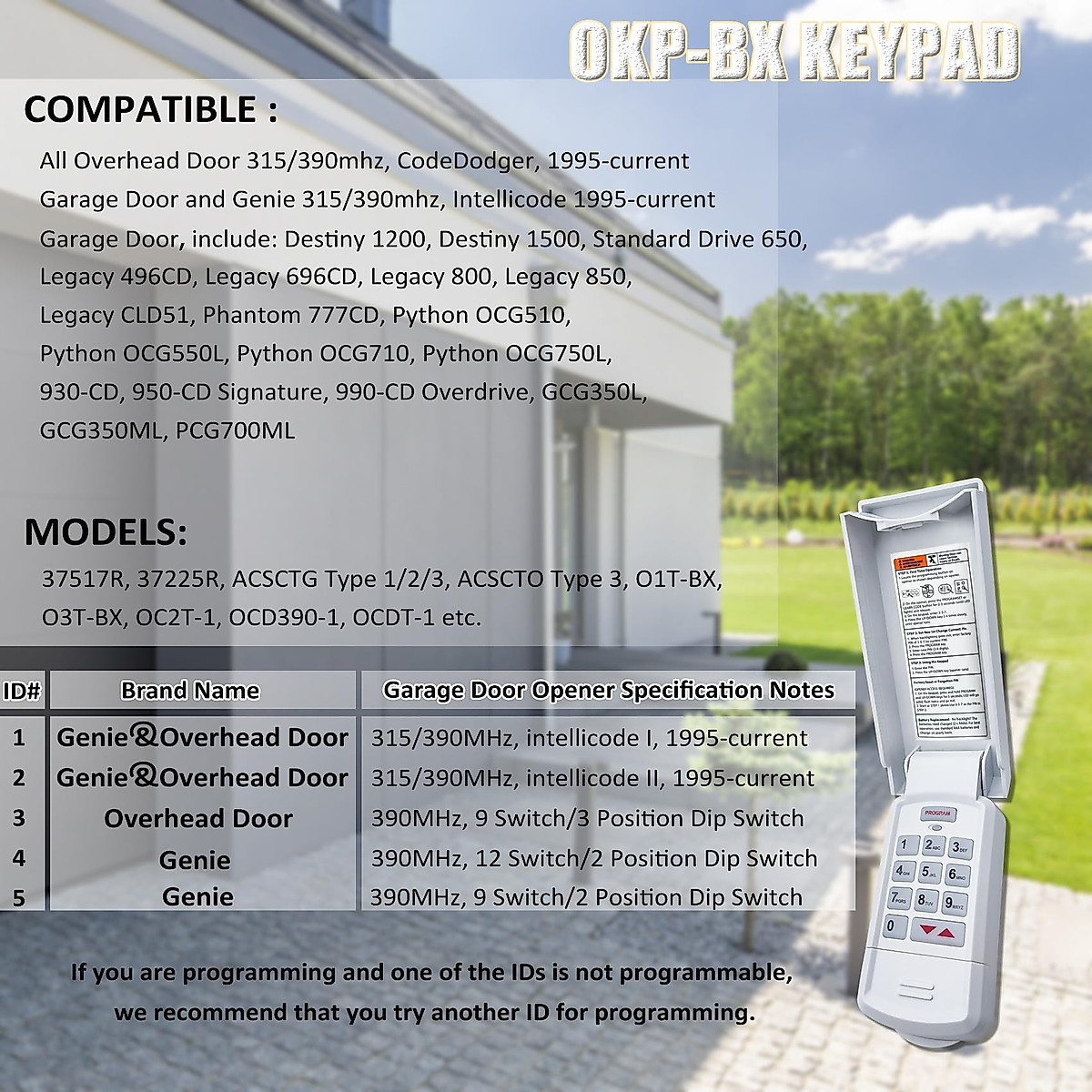 OKP-BX Replace for Overhead Door Keypad, Compatible with All Overhead Door Genie Garage Door Openers Since 1995, Replacement for GK-R GWK-IC, OKP-BX 37225R, GK-BX, ACSDG, ACSDA1, 5Year Warranty