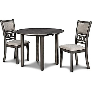 New Classic Furniture Gia Drop Leaf Dining Table with Two Chairs, 42-Inch, Gray