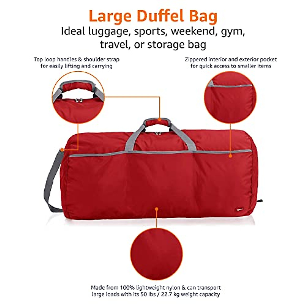 Amazon Basics Large Travel Luggage Duffel Bag, Red
