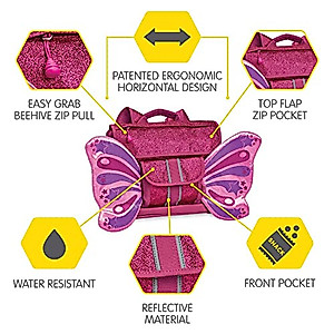 Bixbee Personalized Toddler Backpack, Ruby Raspberry Sparkly Butterfly Bookbag for Kids & Toddlers Ages 3-5 | Custom Backpack with Name for Boys & Girls | Water Resistant Monogrammed School Bag