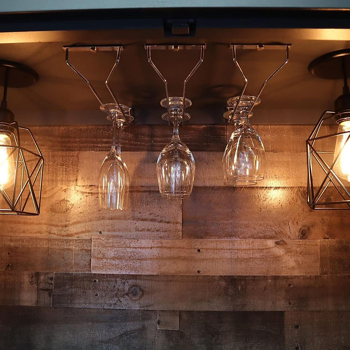 14-Inch Gold Wine Glass Rack, Under Cabinet Wine Glass Holder Stainless Steel Stemware Rack - Hanging Stemware Holder for Cabinet Kitchen Bar, Set of 2