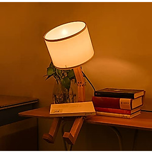 ELINKUME Cute Desk Lamp,Unique Table Lamps,Wood Bedside Table Lamp Fun Funky Person Lamp Wooden Robot Cute Lamps for Bedrooms