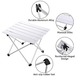 Tesouro Portable Camping Table,Folding Side Table Aluminum Top for Outdoor Cooking, Hiking, Travel, Picnic (Small, Sliver)