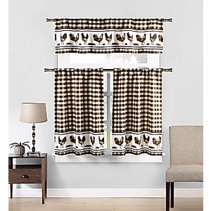 Duck River Textile Hellen Kitchen Curtains, 1 Count (Pack of 1), Coffee-White