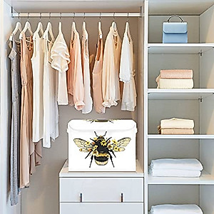 DOMIKING Bee Large Storage Bin with Lid Collapsible Shelf Baskets Box with Handles Organizing Container for Nursery Drawer Shelves Cabinet