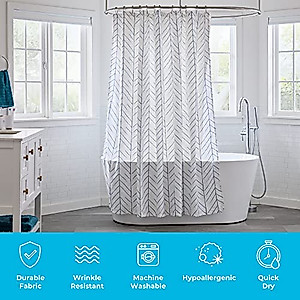 Linenspa Blue Herringbone Shower Curtain –Water Resistant, Wrinkle Resistant, Machine Washable, Polyester Shower Curtain - Dorm Room Essentials 72 x 72