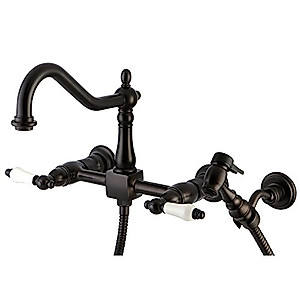 Elements of Design ES1245PLBS New Orleans 8" Center Wall Mount Kitchen Faucet with Brass Sprayer, 8- 1/2", Oil Rubbed Bronze